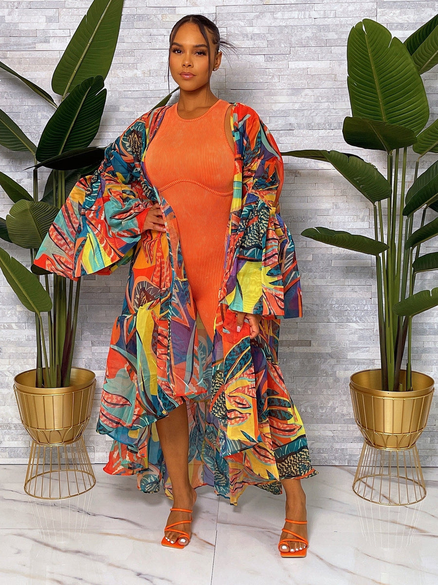 PRINTED SHEER BALLOON SLEEVE DUSTER – Arelia's Dream